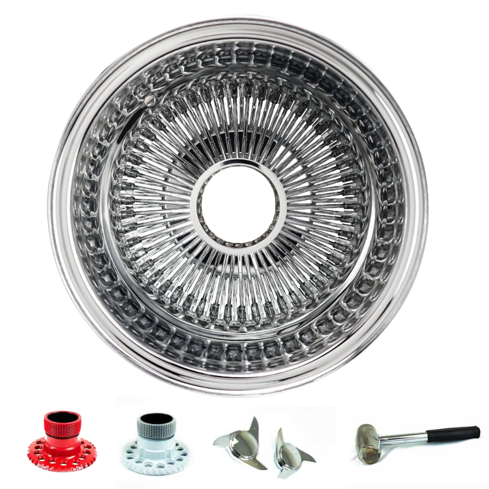 16X7 Standard Chrome 100 Spoke Lowrider Wire Wheels – Set of 4